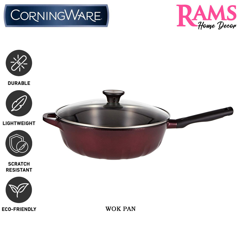 Corningware 30cm Retroflam Die Cast Wok Pan with Lid / Wokpan ...