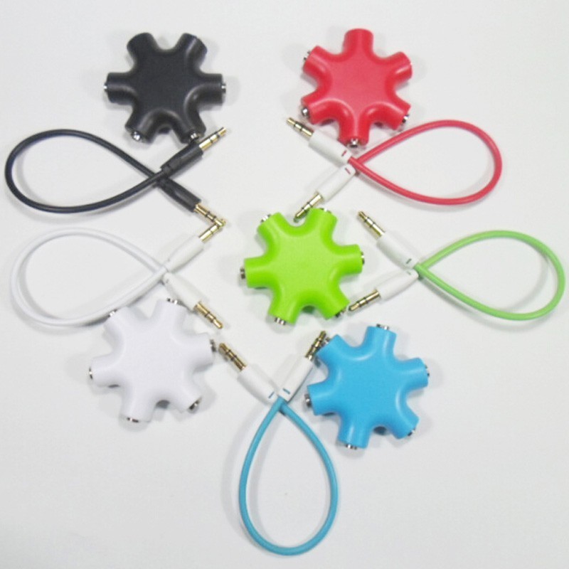 3.5mm Jack 6 Way Multi Port Hub Aux Headphone Splitter Adapter With ...