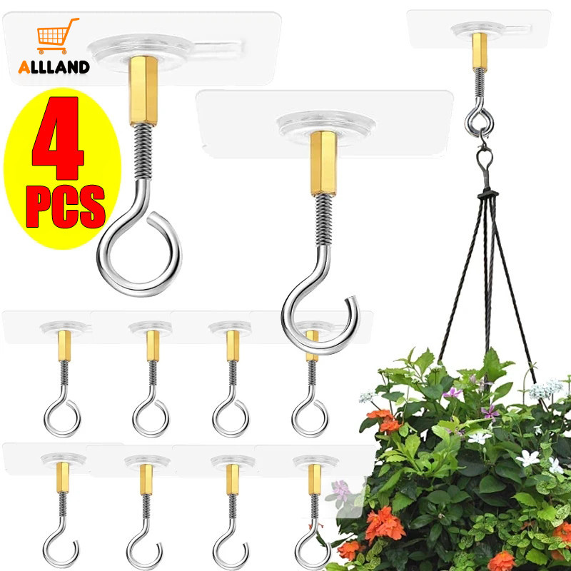 1/2/4 PCS Self-Adhesive Ceiling Strong Hooks - Outdoor Heavy Duty Wall ...
