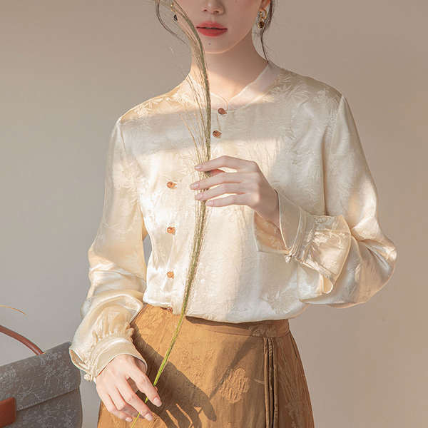 retro blouse Butang Cakera Cina Baharu Jacquard Baju Musim Bunga Wanita ...