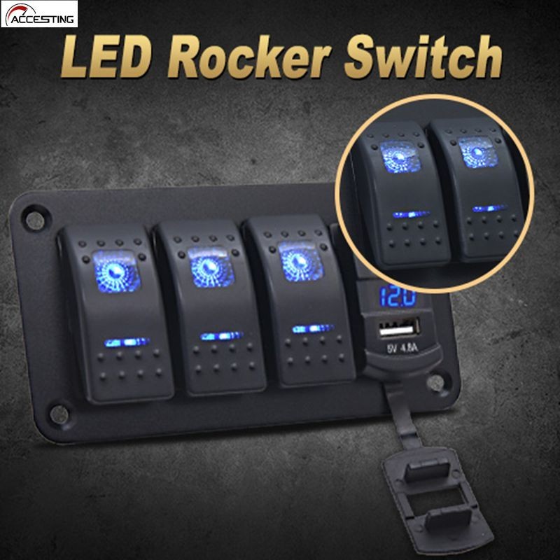3 Gang LED Rocker Switch Panel with 4.8 Amp Dual USB Charger LED ...