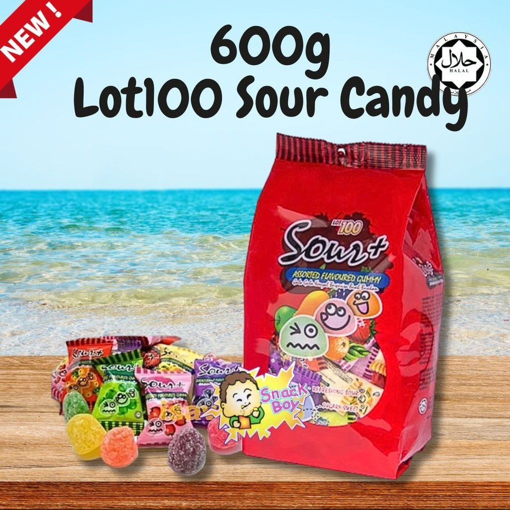 Lot 100 Sour+ Assorted Fruit Gummy [Strawberry / Blackcurrant / Mango ...