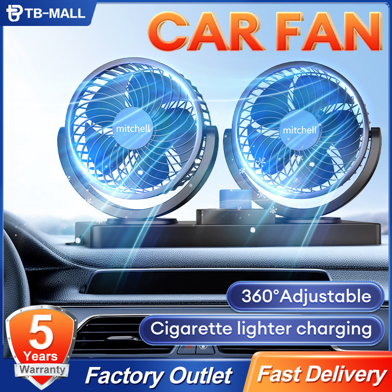 Mini Fan Car Strong Dual Fan Air Conditioning Double Booster Cooler 360 ...