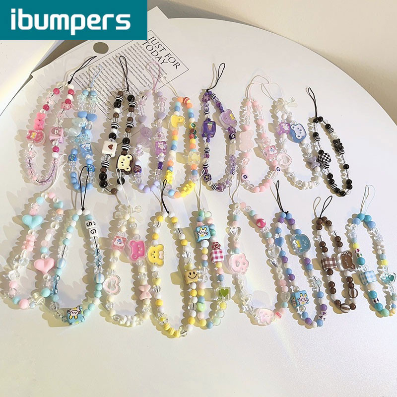 Ibumpers Aesthetic Cute Korean Keychain Beaded Checkerboard Phone Rope ...