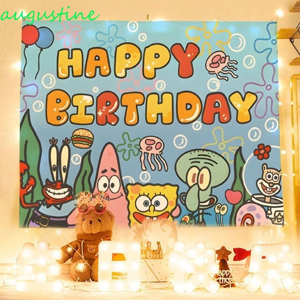 AUGUSTINE Birthday Backdrop, Cartoon Cute SpongeBob SquarePants ...