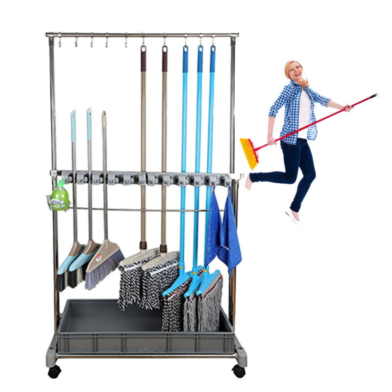 Movable Commercial Mop Rack,floor Standing Cleaning Tool Cart Storage ...