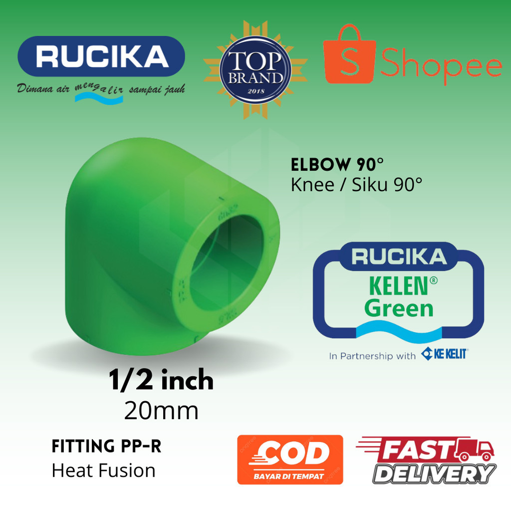 SIKU Elbow 90 20mm ~ 1/2 inch / Knee / L / Elbow ~ PPR Pipe Connection Rucika Green | Shopee ...