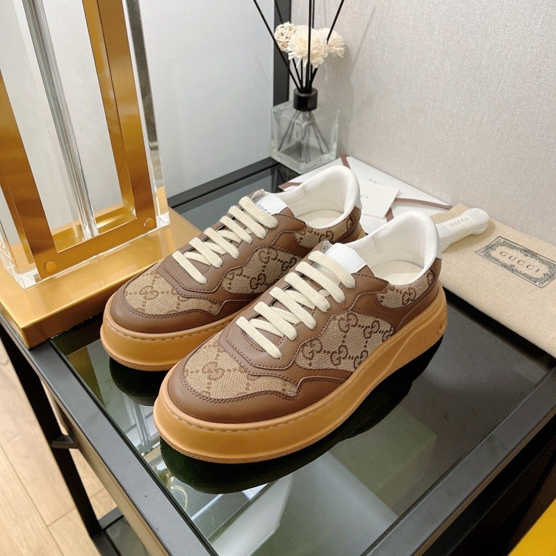Gucci Sports Shoes Couple Models Thick Sole Brown Cowhide Splicing ...