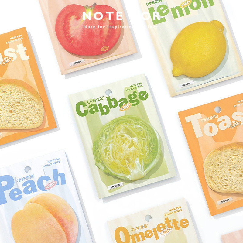 30 Sheets/pack Fruit Sticky Notes Adhesive Cute Fruit Bread Vegetable ...