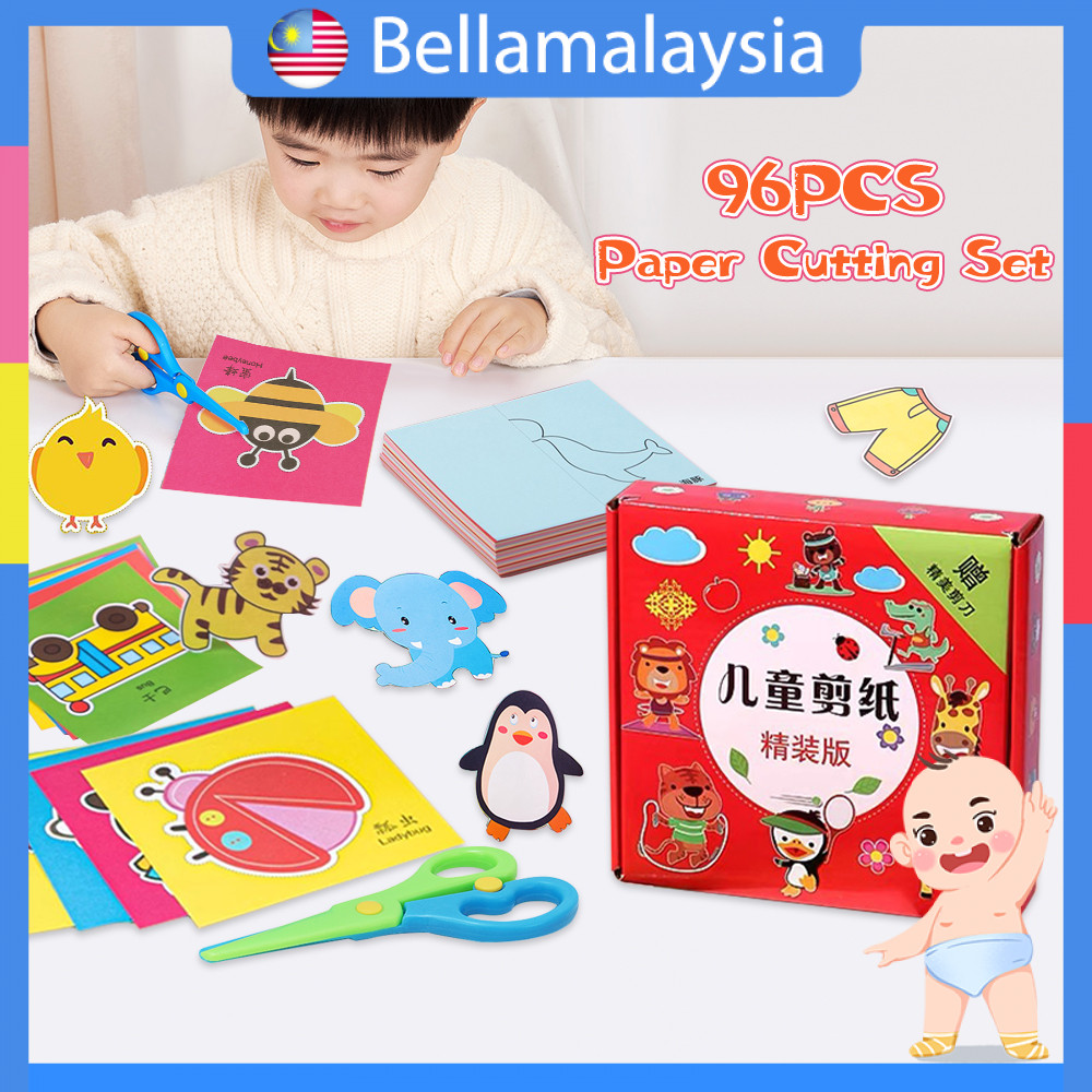 Bella 96pcs Kid Paper Cutting Origami Paper and Cutting Art Craft DIY ...