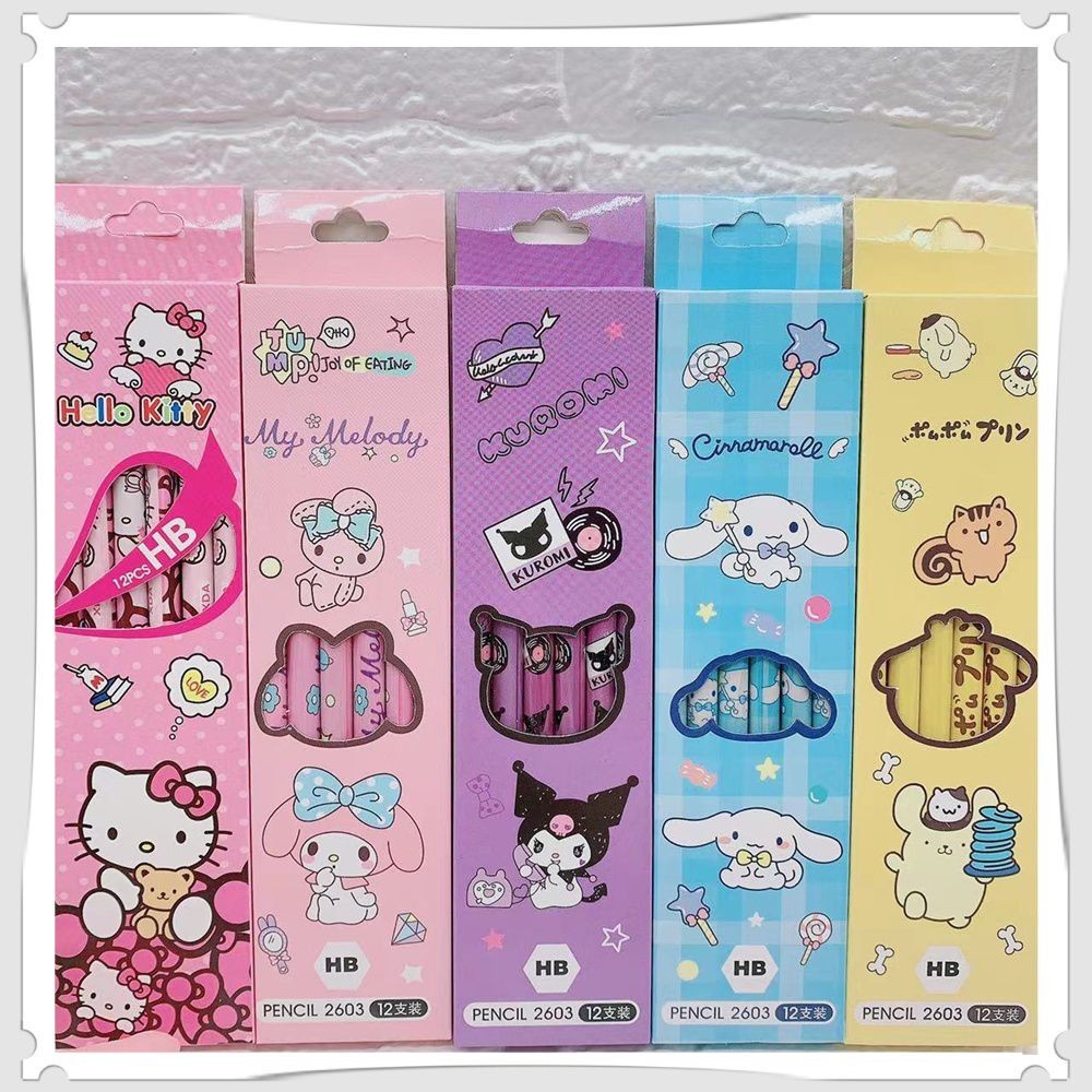 12pcs/box Sanrio Kuromi Pencil Wooden Lead Pencils Cute Kawaii Cartoon ...