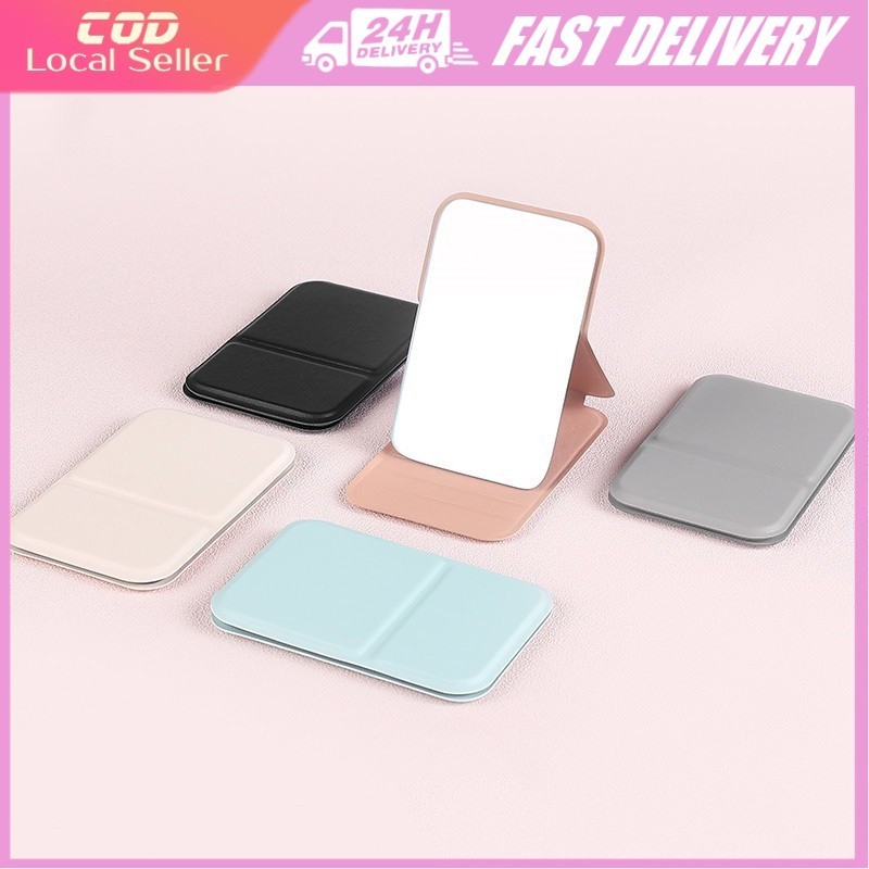 Mini Makeup Mirror Foldable Make Up Mirror PU Leather Portable Handheld Mirror Solid Color ...