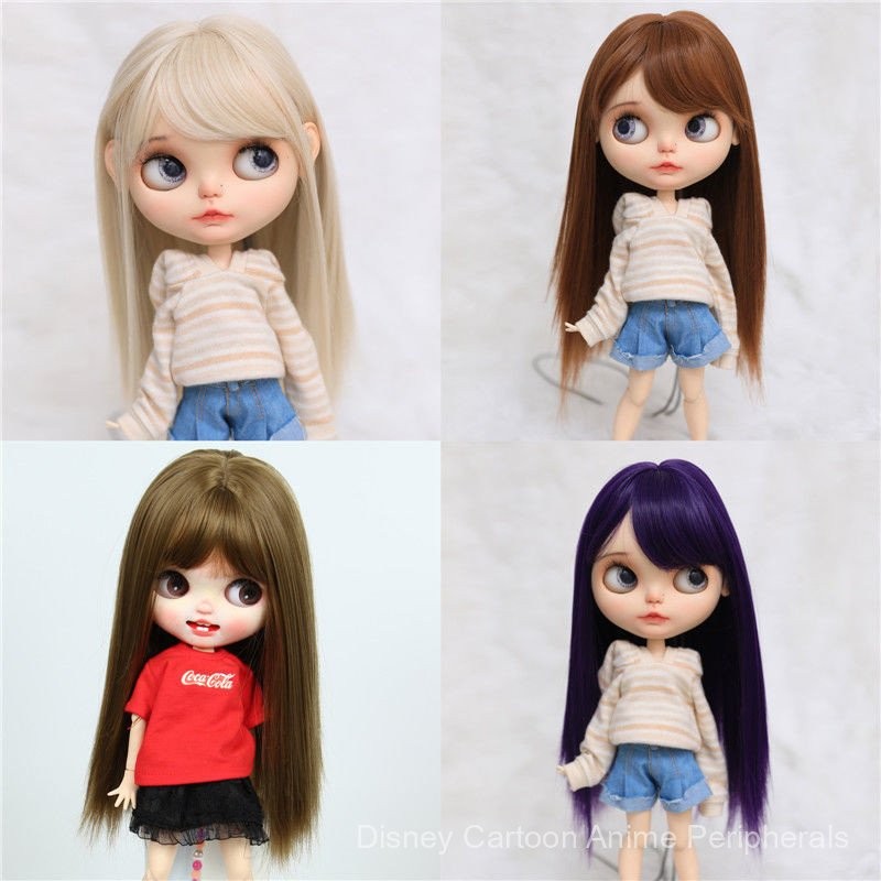 Blythe Small Ragdoll Hair Wig with Bangs High Temperature Silk Medium ...