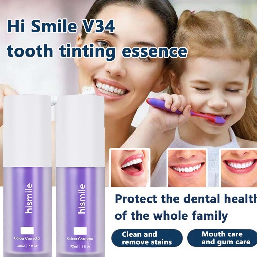 hismile v34 toothpaste teeth whitening tooth stain removal purple serum ...