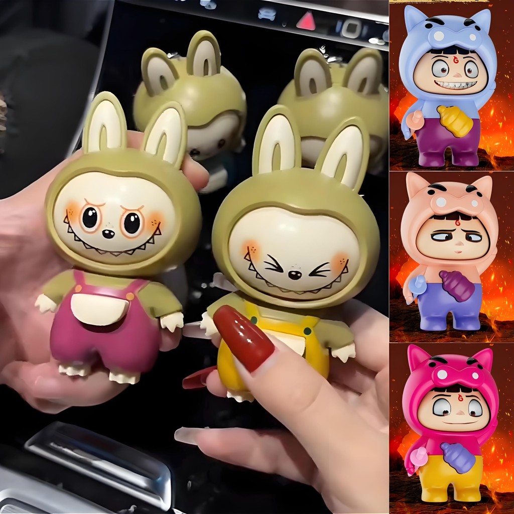 Labubu Face Changing Keychain Nezha Funny Emotions Charging Toys Press ...