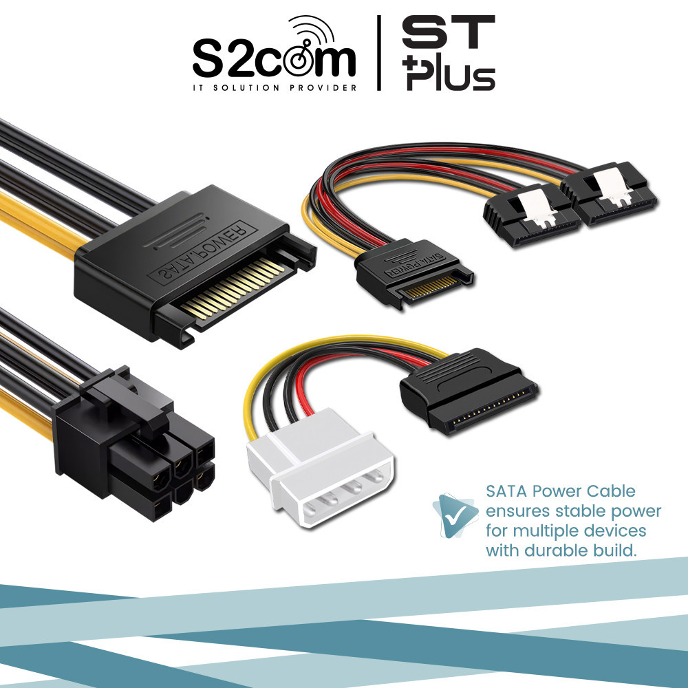 SATA Power Cable Extension 12/15 Pin Molex PCIe Durable PVC Gold Plated ...