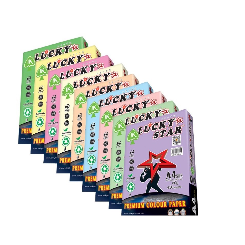 LUCKY STAR A4 80gsm ( LIGHT COLOURS ) PREMIUM COLOUR PAPER - 450's/Pack ...