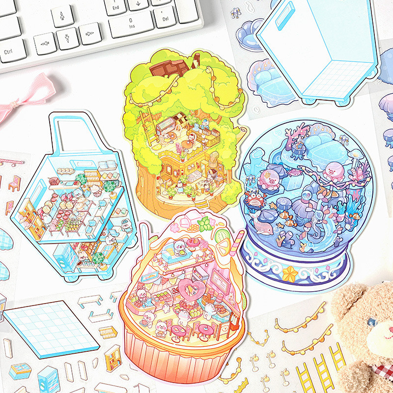 ENWEI 3Pcs Dessert Recipe Series 3D Landscape Stickers Waterproof ...