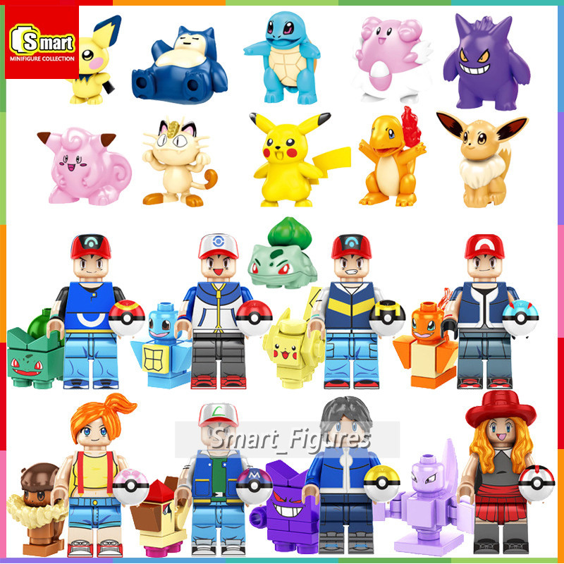 Pokemon Series Minifigure Ash Ketchum Pikachu Genger Charmander Eevee ...