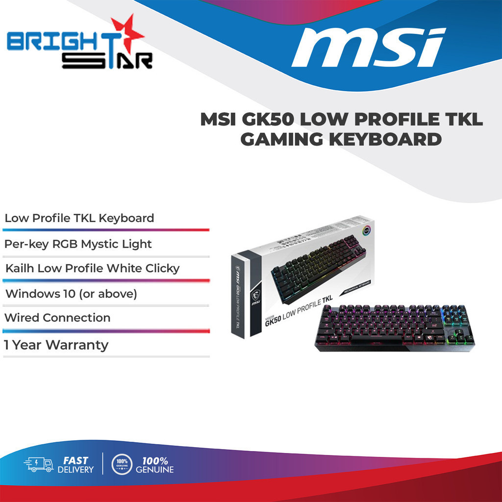 MSI GK50 Low profile TKL Gaming Keyboard with Kailh Low Profile White ...