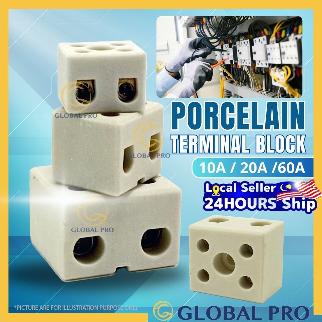 10A / 20A / 60A 2way Ceramics Terminal Blocks High Temperature Ceramic ...