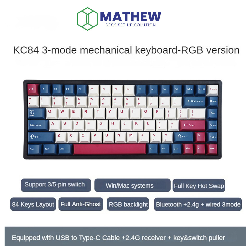 Mathew Tech KC84 Gaming Mechanical Keyboard, 84 Keys Programmable ...