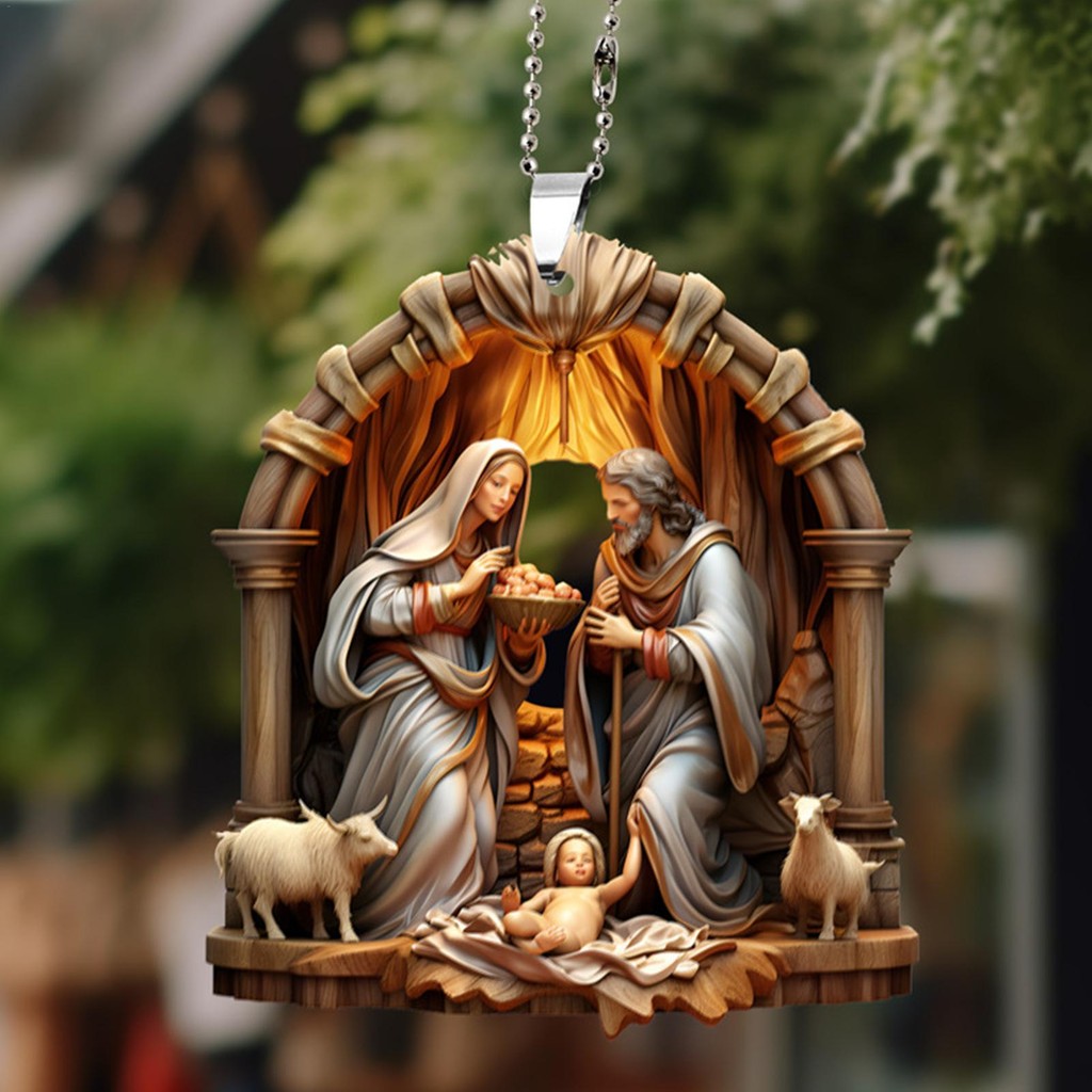 Jesus Nativity Scene Ornament Acrylic 3D Nativity Scene Pendant Birth ...