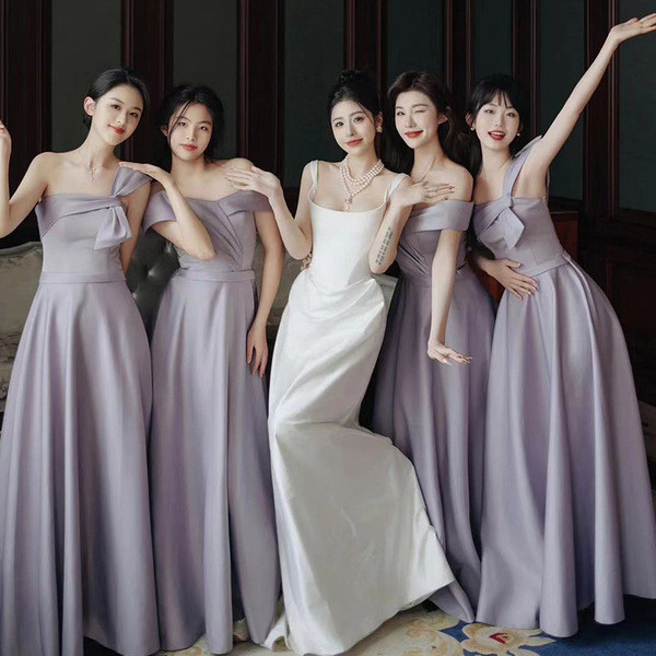 dress dinner dress korean style Gaun pengiring pengantin ungu 2024 gaun ...