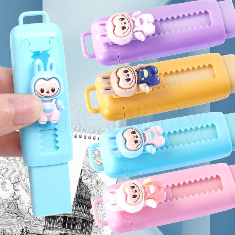 Cartoon Labubu Push-Pull Eraser - Sliding Erasers With Sleeve ...