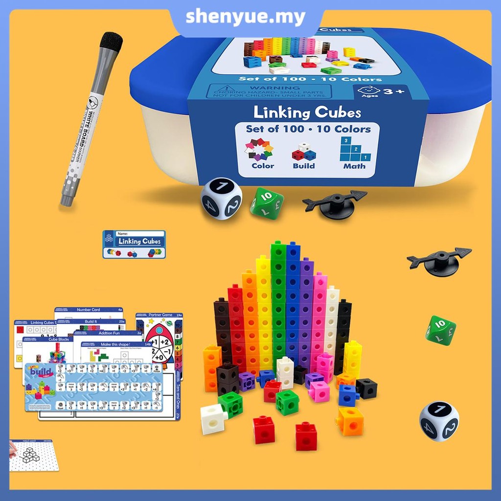 Linking Math Cubes Set Number Blocks Counting Toys with Question Cards Dice Pen and Whiteboard ...