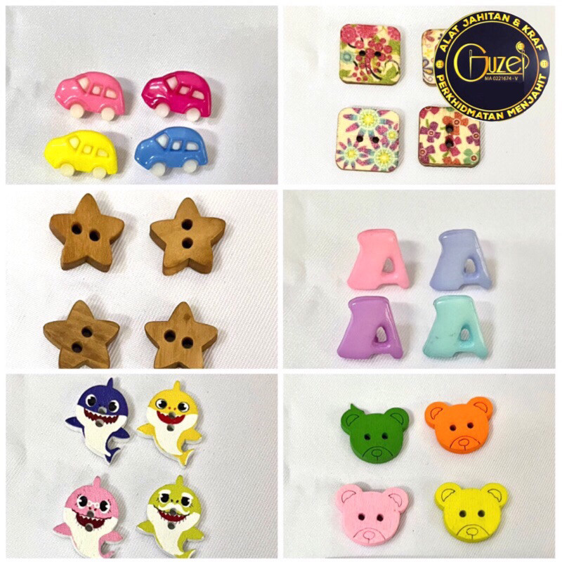 (pcs)Butang Kayu Comel/Cute Button/Wood Button/Butang Baju/Butang ...
