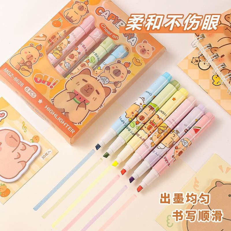 6Pcs/Set Cute Capybara Cartoon Fluorescent Highlighter Pen Markers ...