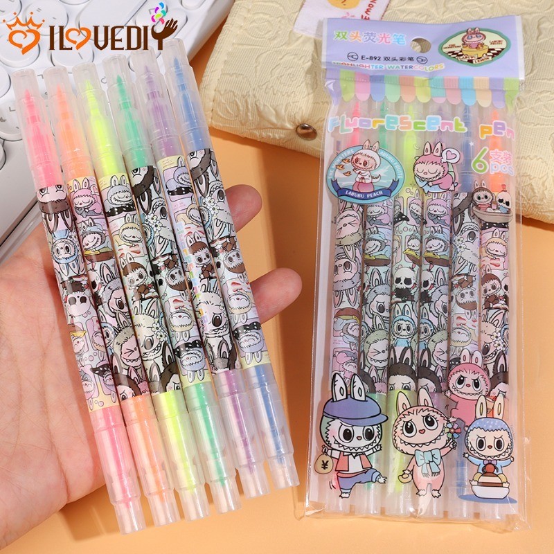 [ Featured ] 6 Pcs Labubu Highlighter Pen - Double Headed, Cartoon ...