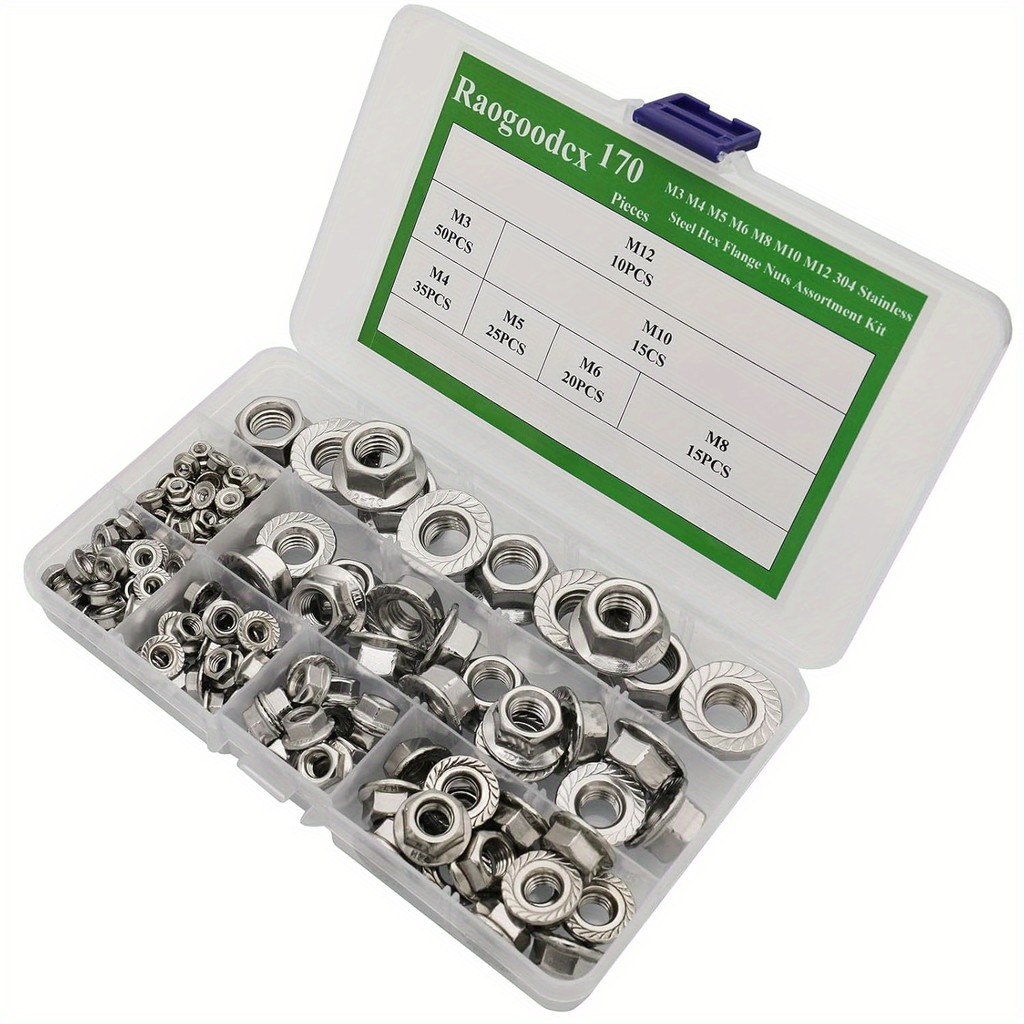 [3333] Swpeet 170Pcs 304 Stainless Steel Sawtooth Metric Flange Nut ...