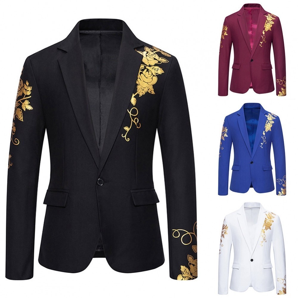 Luxurious Gold Bronzing Blazer Paisley Floral Design Wedding Suit Jacket for Men | Shopee Malaysia
