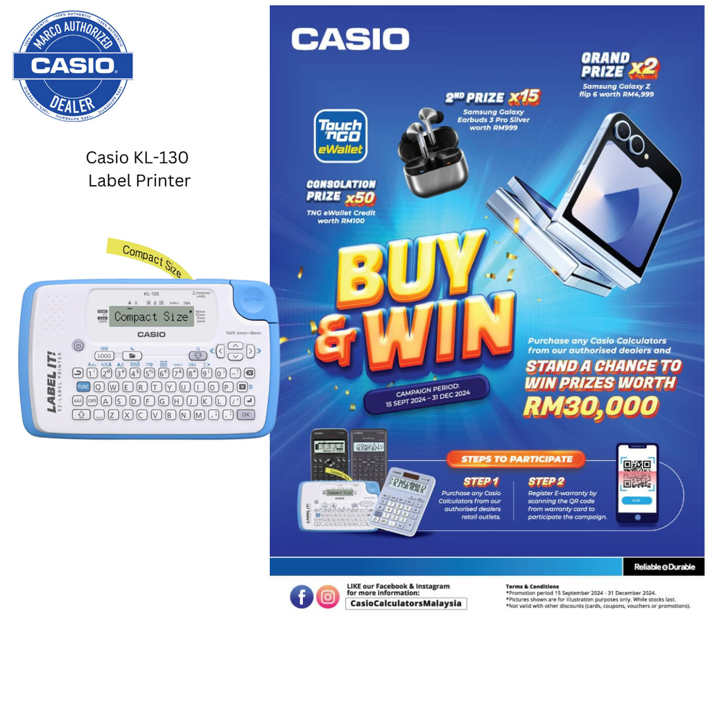 Casio KL-130 Label Printer / Label-Printer KL130 (Original) 1 Year Warranty (With Starter 12mm ...
