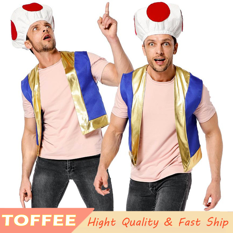 Japanese Super Mario Bros Toad Cosplay Costume For Men Adult Halloween ...