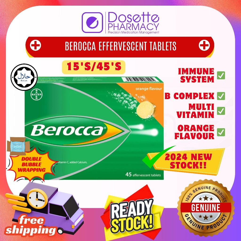 BEROCCA EFFERVESCENT TABLETS ORANGE 15S / 45S - VITAMIN B GROUP WITH ...