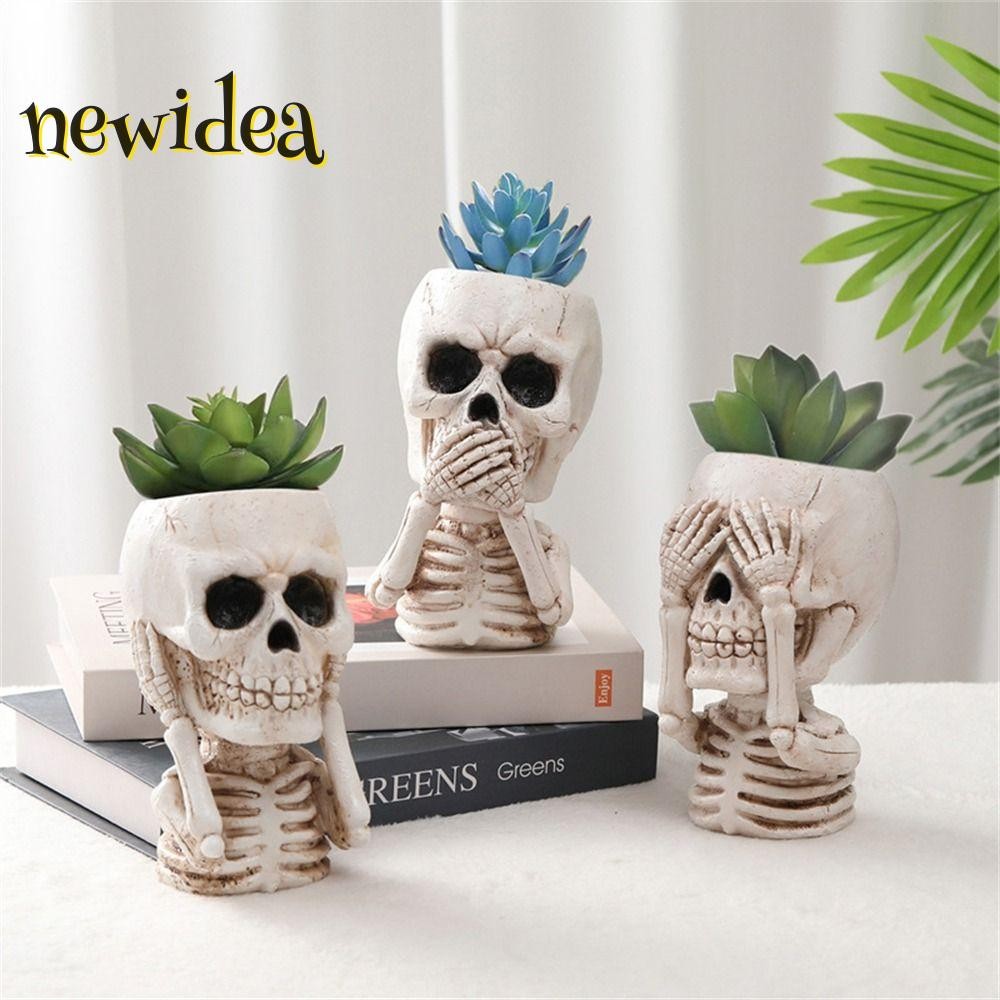 NEWIDEA Flower Pots, Halloween Skull Head Sculptures, Cute Skeleton ...