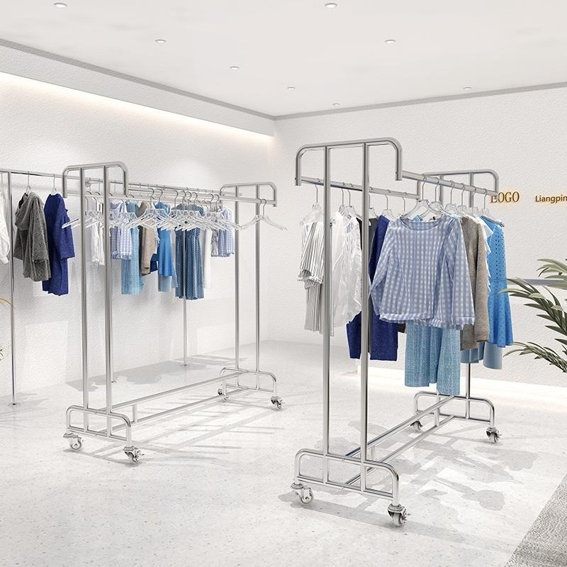 Clothing Store Stainless Steel Floor-standing Display Rack Double-bar ...