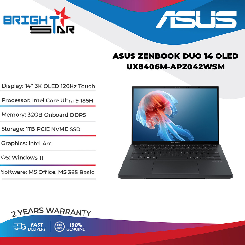 ASUS Zenbook Duo 14 UX8406M-APZ042WSM Laptop - 14" 3K OLED/U9-185H/32GB ...