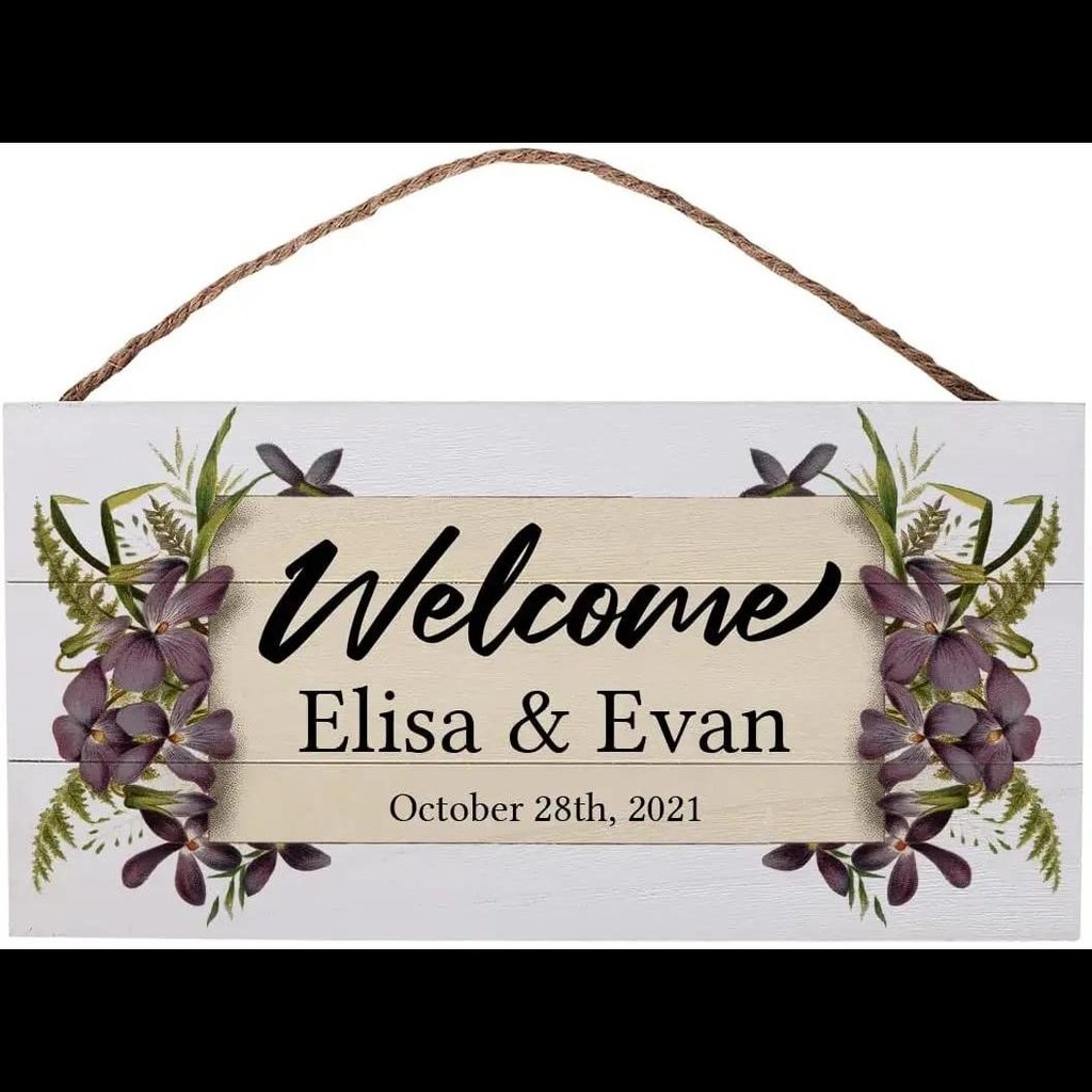 Personalized Wooden Wedding Welcome Sign with Custom Names and Floral ...
