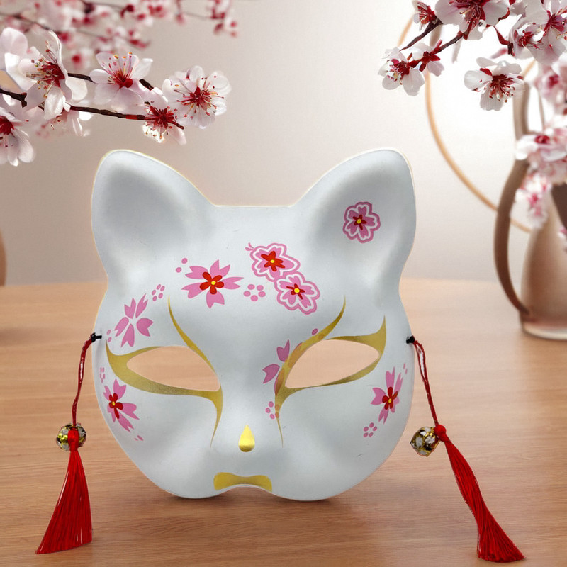Japanese Style Fox Mask Half Face Female Retro Hanfu COS Fox Demon Mask ...