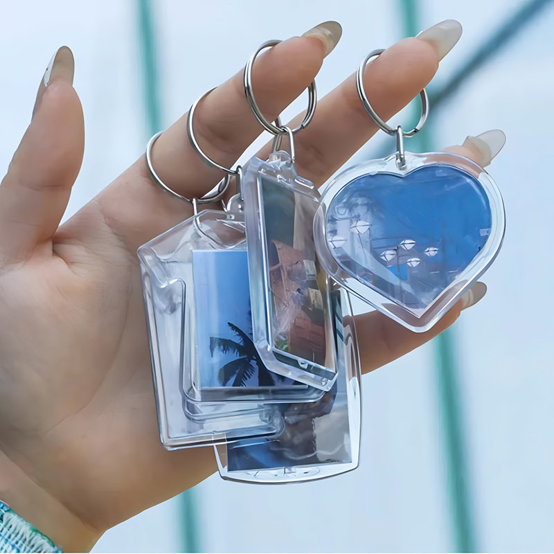 Acrylic Photo Insert Frame Split Keychain DIY Clear Key Rings Pendant ...