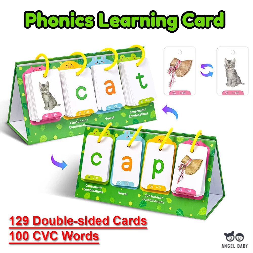 129pcs Natural Phonic English Flash Card CVC Words Vowel Consonant Desk ...