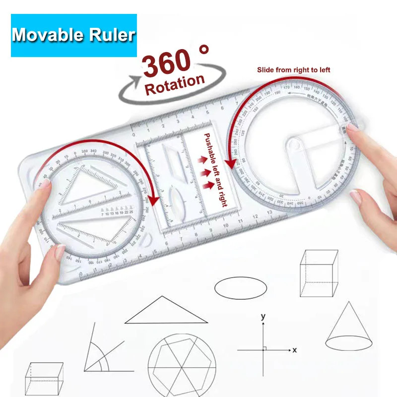 Multi Functional 360 ° Movable Geometric Drawing Ruler for Primary ...