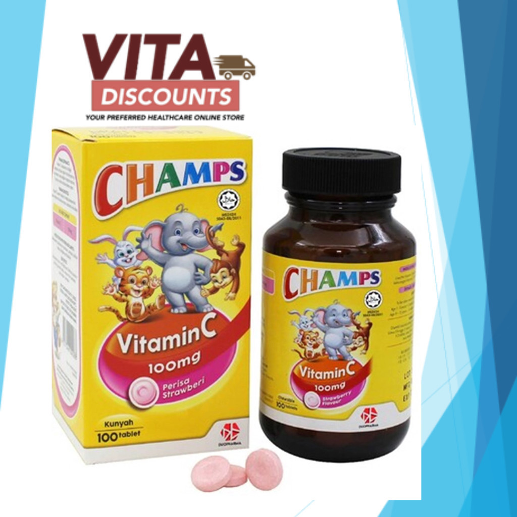 CHAMPS VITAMIN C 100MG TABS STRAWBERRY 100S PACK-OF-1/2 | Shopee Malaysia