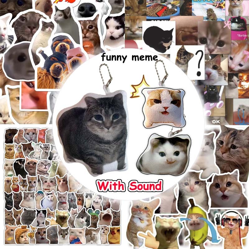 Funny Cat Memes with Sound Keychain 100pcs Cat Meme Emoji Creative ...