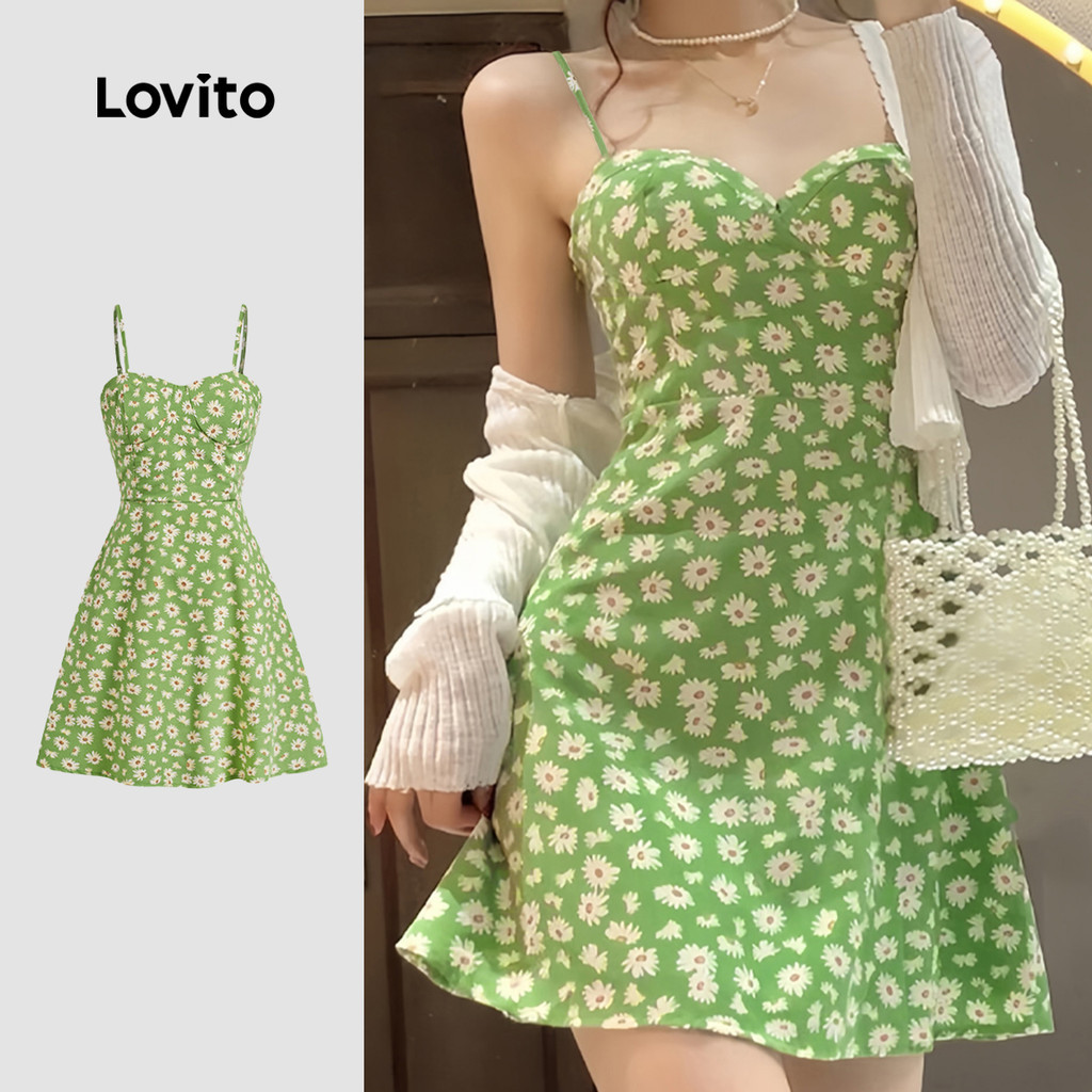Lovito Casual Dress Floral Structure Line Summer Dress for Women ...