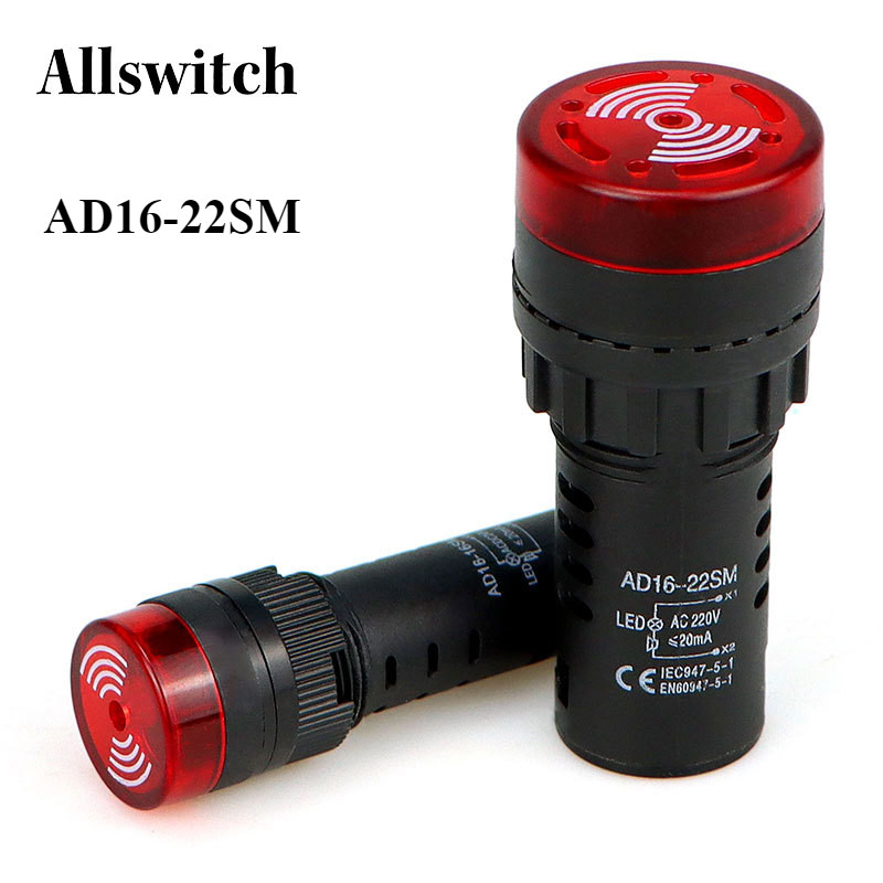 1 Piece AD16-22SM Flash Buzzer 12V 24V 110V 220V 380V 22mm Flash Signal Light Red LED Active ...